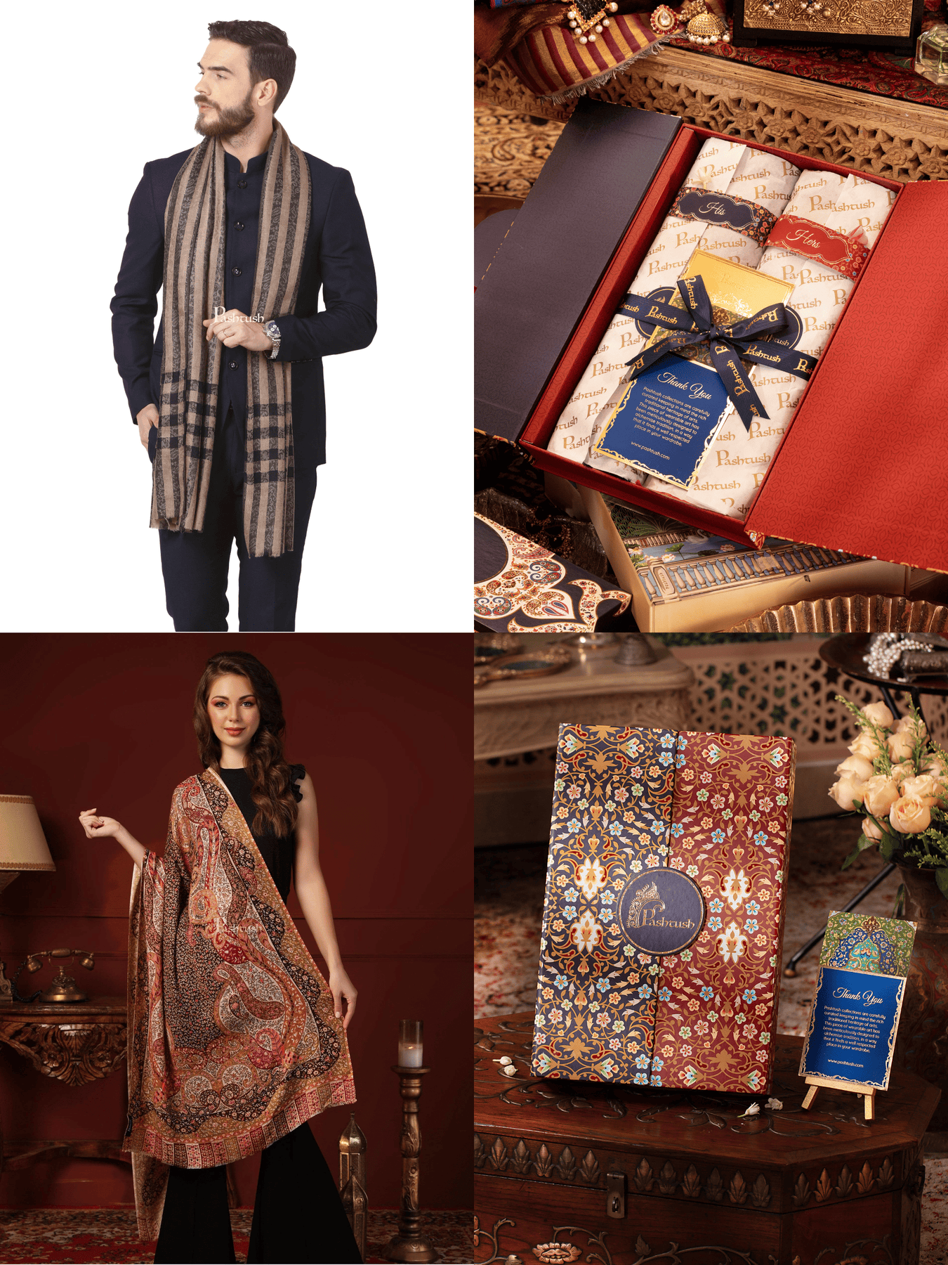 Pashtush His And Her Set Of Mens Fine Wool Stole and Womens Bamboo Sto ...