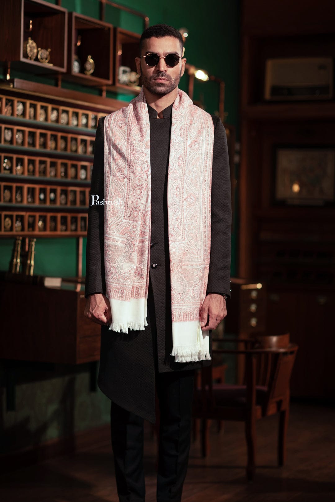 Pashtush His And Her Set Of Mens Jamawar Stole and Womens Extra Fine W ...