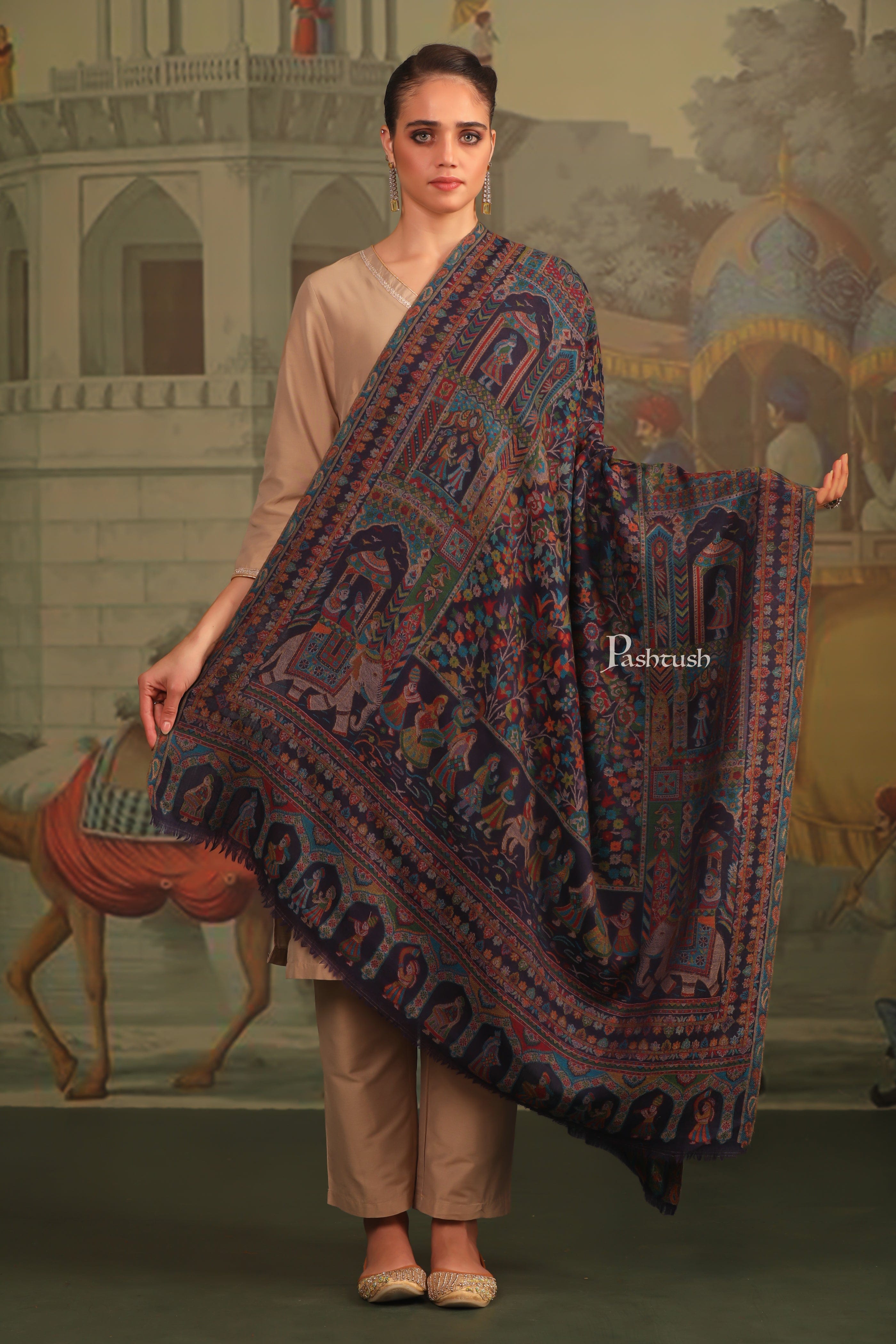 Pashtush Mens 100% Pure Wool With Woolmark Certificate Shawl, Ethnic W ...