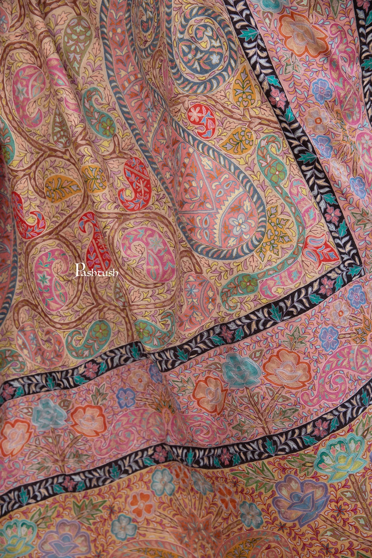 Pashtush Pashmina Kalamkari Shawl, Pastel Hues, With Hand Painting and ...