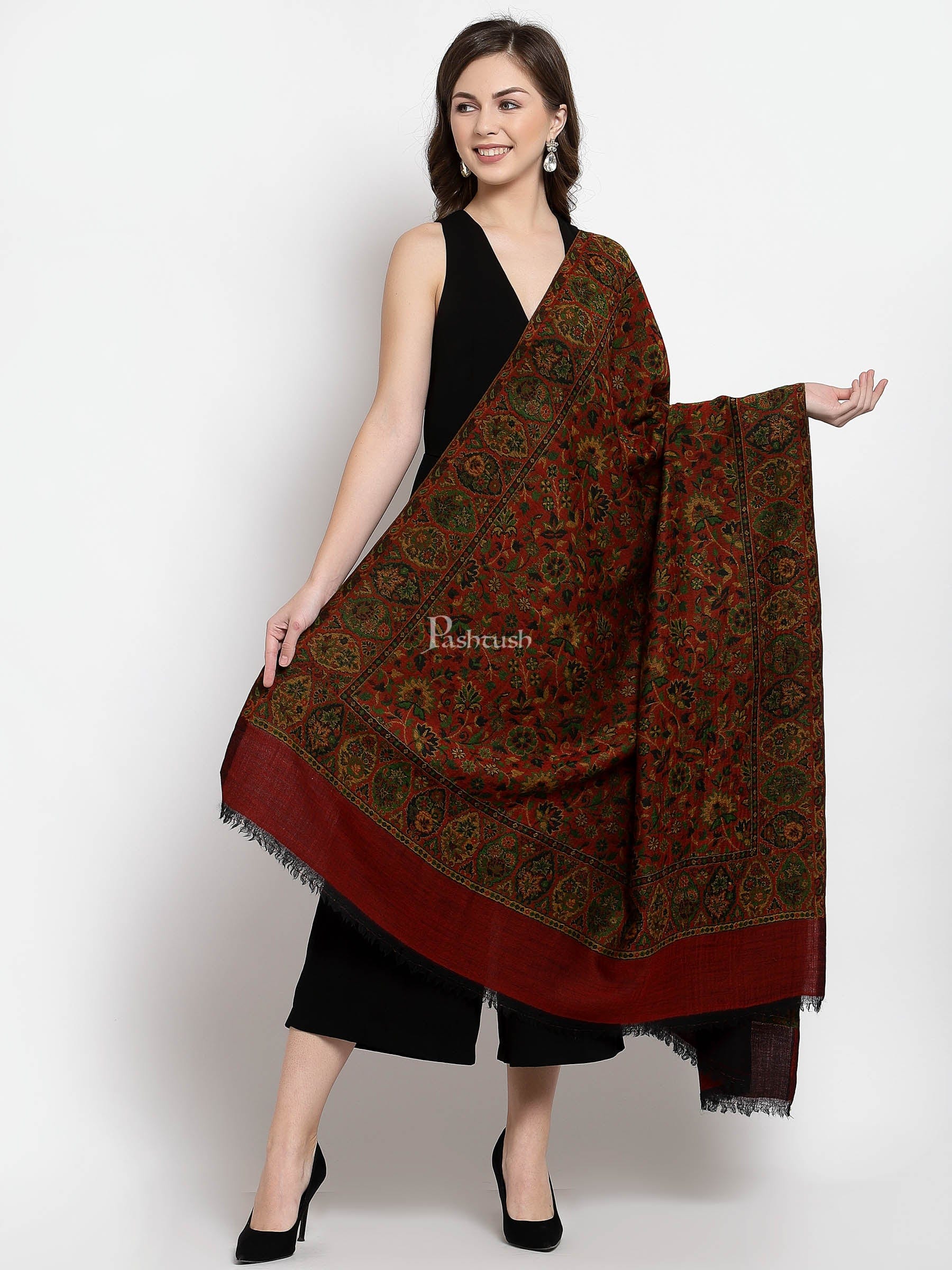 Pashtush Womens 100% Pure Wool Twin Color Reversible Ethnic Weave Shaw ...