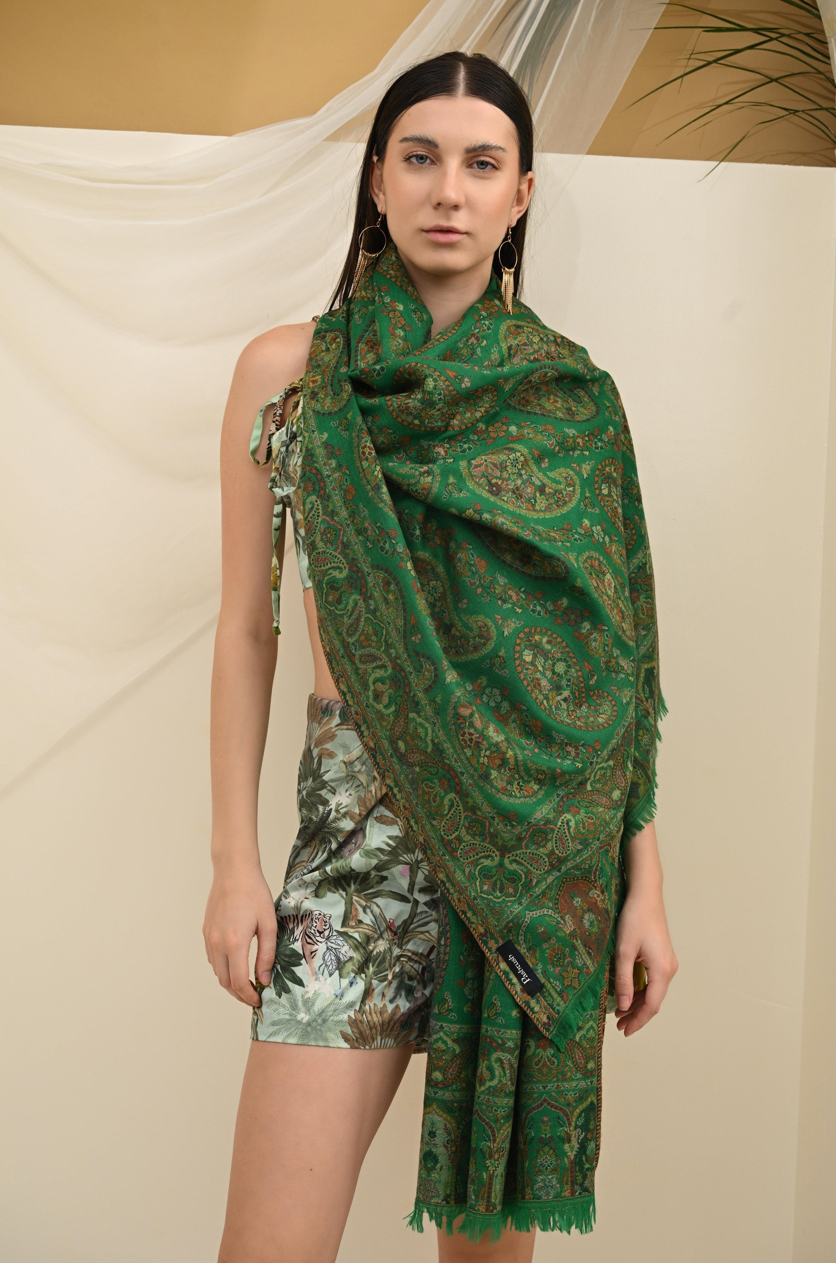 Pashtush Womens 100% Pure Wool With Woolmark Certificate Shawl, Ethnic ...