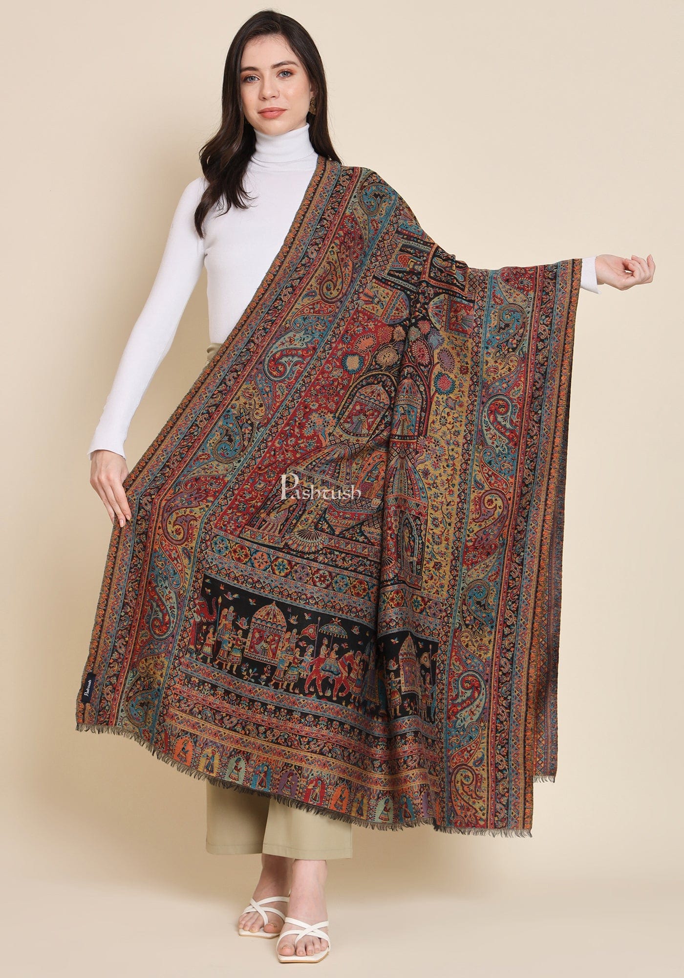 Pashtush Womens 100% Pure Wool With Woolmark Certificate Shawl, Royal ...