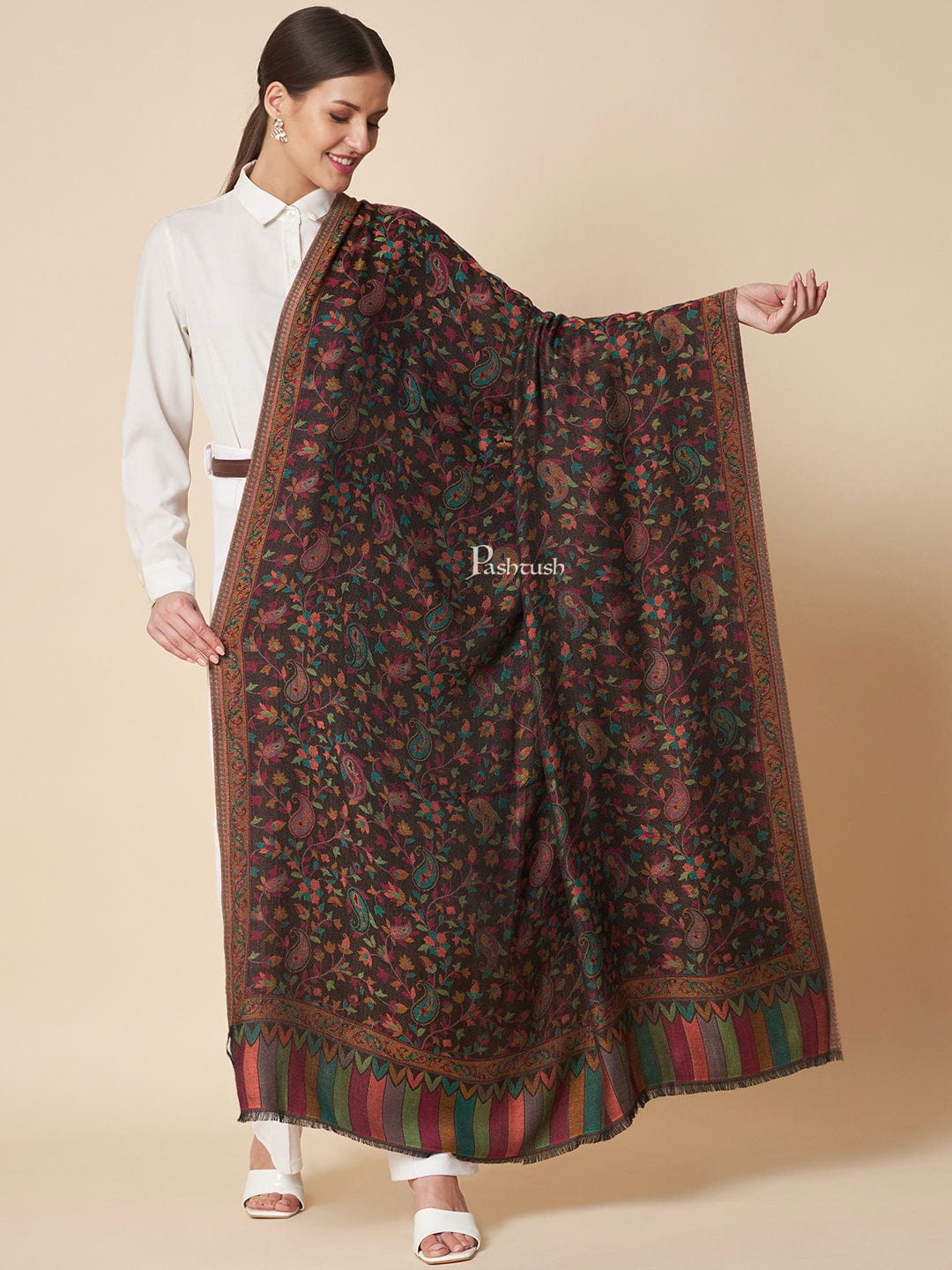 Pashtush Womens Bamboo Shawl, Ethnic Woven Design, Multicolour ...