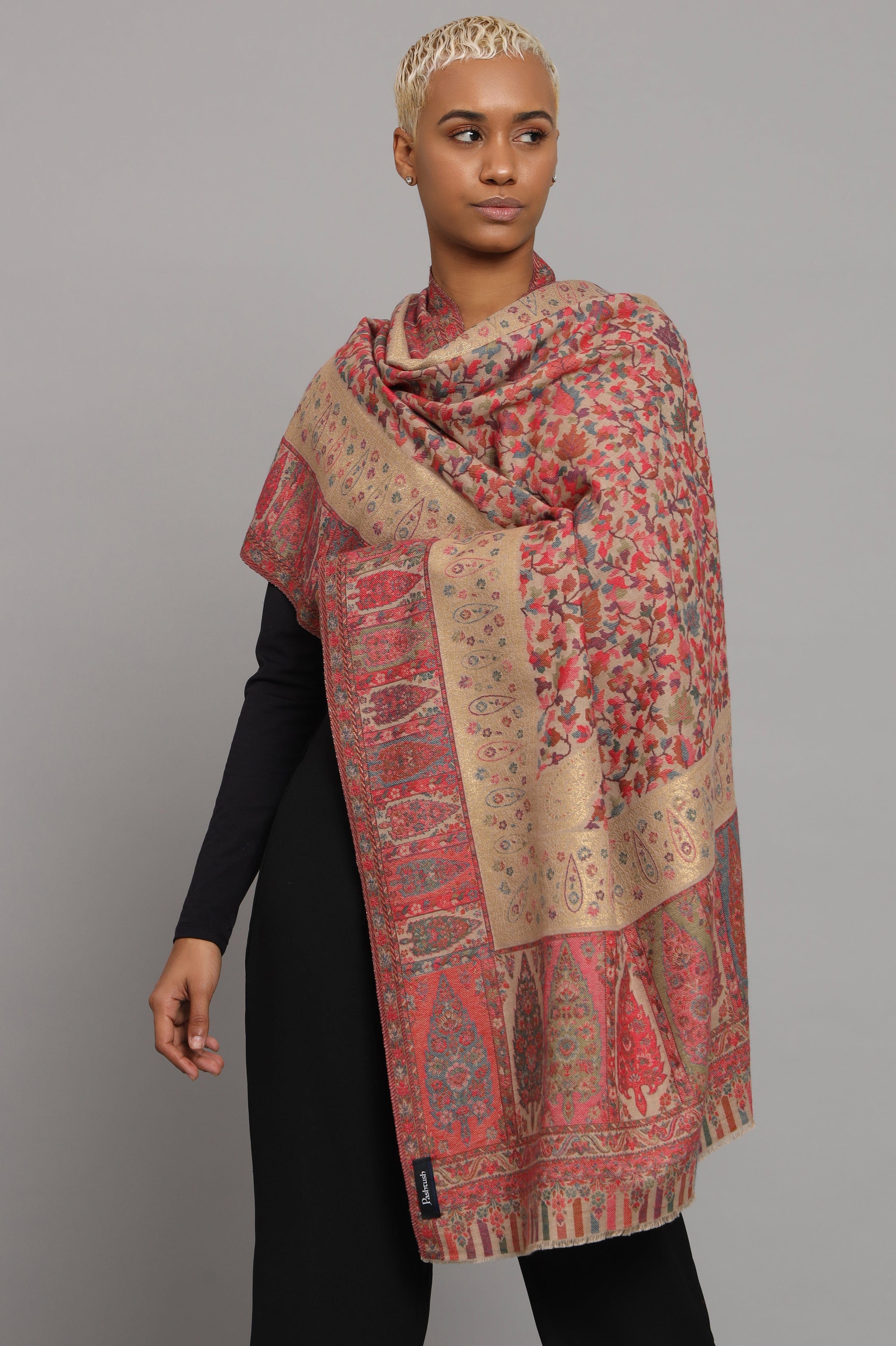 Pashtush Womens Fine Wool Shawl, Twilight Collection, Woven With Metal ...