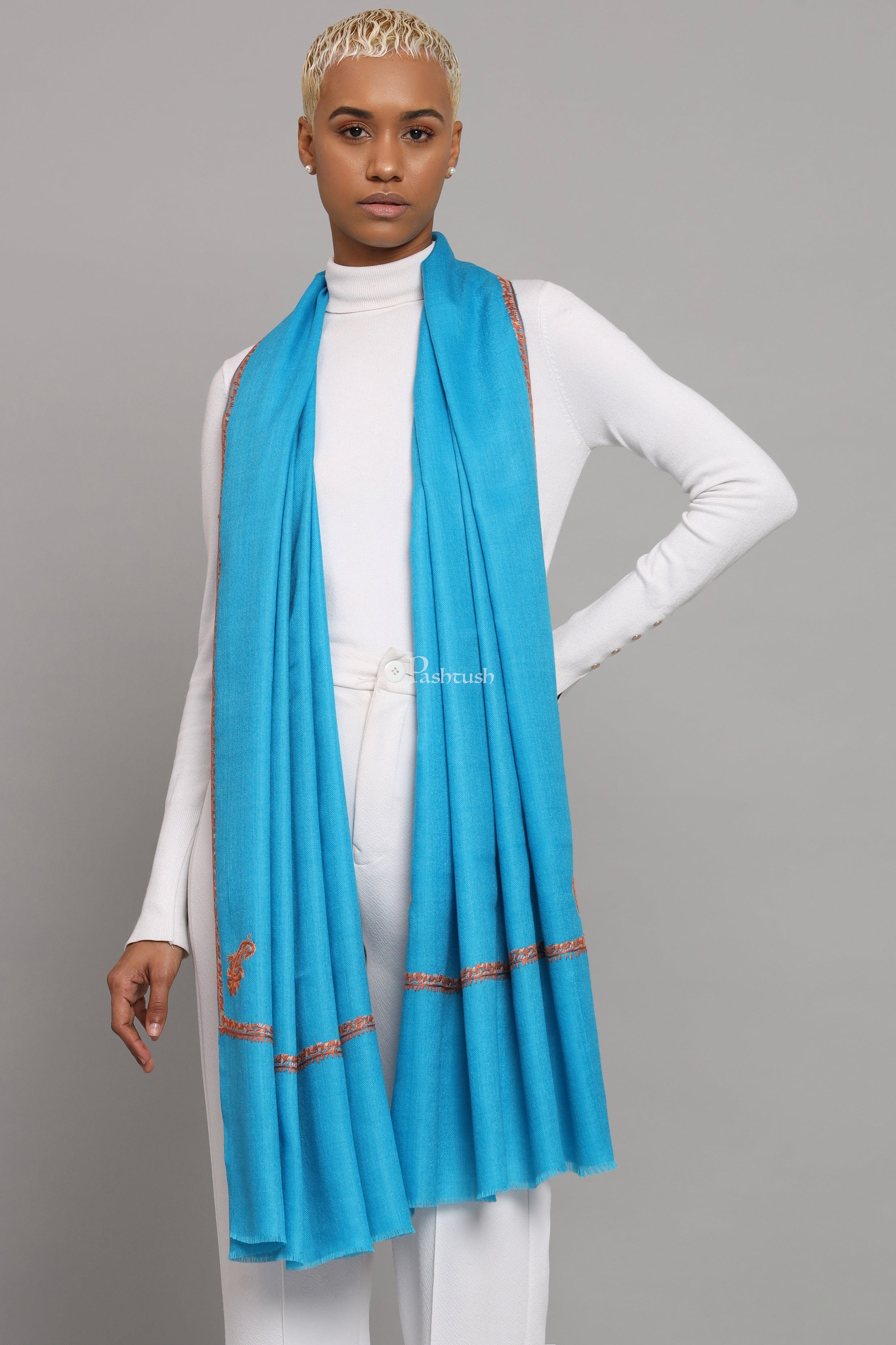 Pashtush Womens Fine Wool Stole, Kashmiri Hand Embroidery, Kingri Desi ...