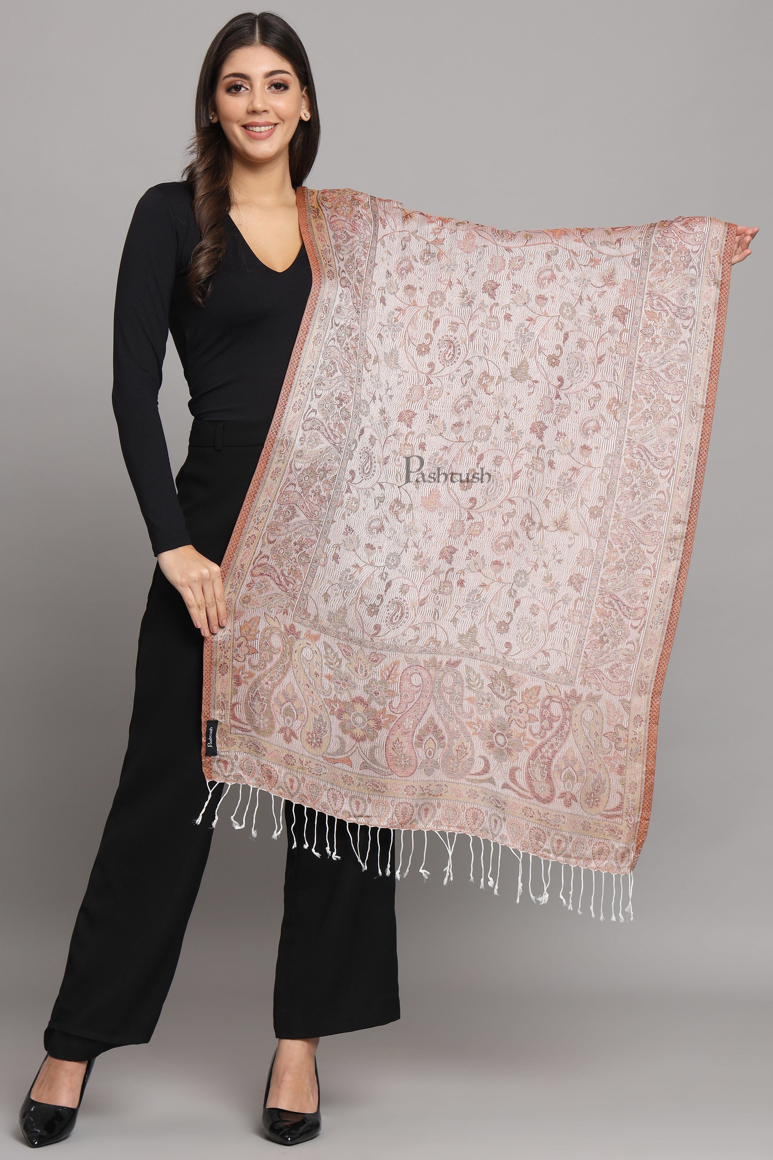 Pashtush Womens Velvet Stole, Pasiley Design, Emily Ivory – Pashtush Global