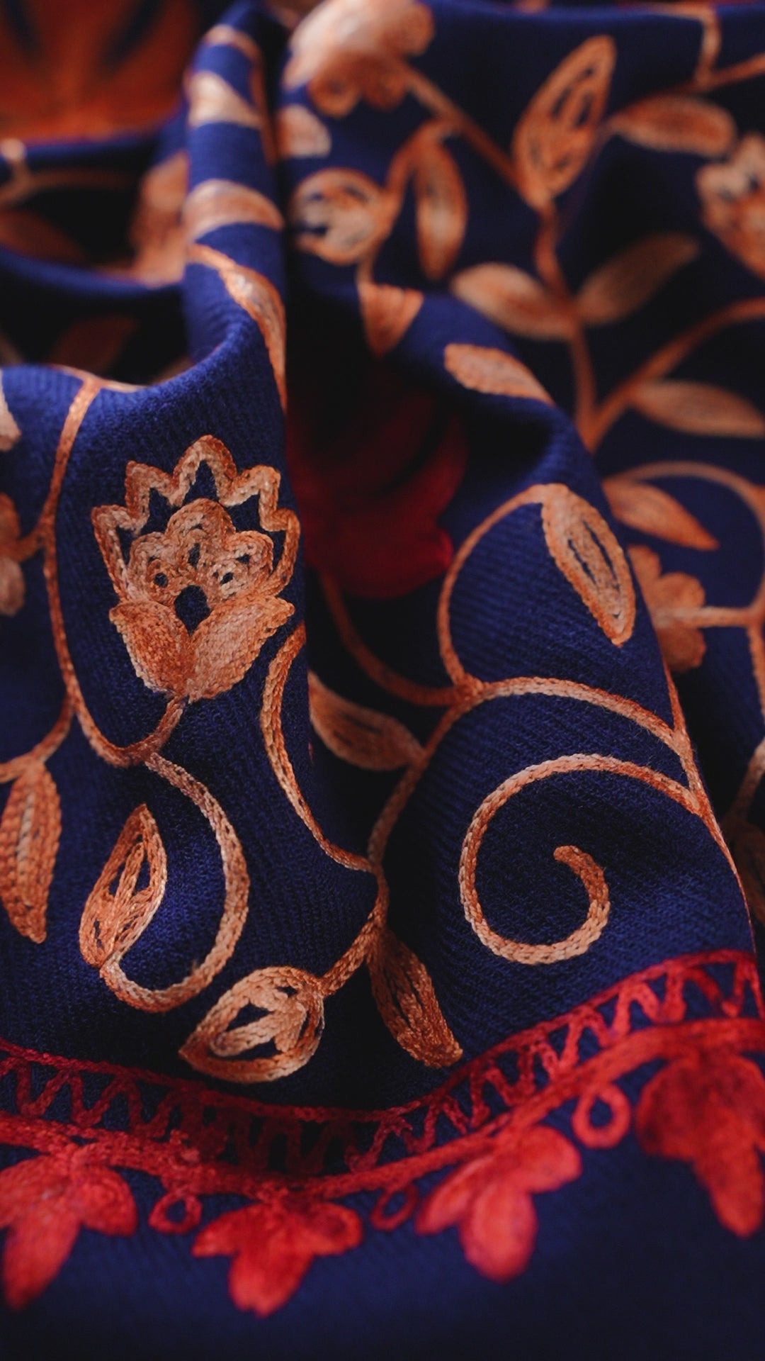 Pashtush Womens Stole, Aari Embroidery, Chinaar Design Navy Blue ...